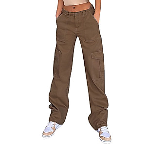 JMMSlmax Y2k Baggy Women Vintage Cargo Trousers Wide Leg Straight Pants 90s Goth Sexy Low Rised Jogger Sweatpants Streetwear