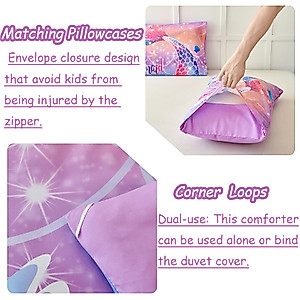 ZRNBAST Twin Size Mermaid Tail Comforter Set for Girls 3 Pcs Purple Orange Blue Bedding Set for Kids Soft Lightweight Gradient Glitter Bed Set for All Season(Twin, Orange)