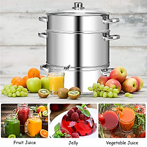Giantex 10 Quart Juice Steamer Fruit Vegetables Juicer Steamers w/Tempered Glass Lid, Hose, Clamp, Loop Handles Stainless Steel Steam Juicer Multipots Kitchen Cookware for Making Juice, Jelly, Pasta