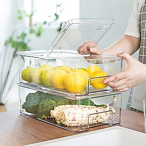 elabo Food Storage Containers Fridge Produce Saver- Stackable Refrigerator Organizer Keeper Drawers Bins with Lids, Fridge Organizers and Storage for Vegetables, Berry and Fruits, BPA-Free, 2 Pack