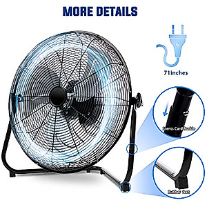 SUNNY FLAME 6000 CFM Floor Fan High Velocity,20 Inch 3-Speed Heavy Duty Metal Fan with Wall-Mounting System,360° Adjustable Tilting for Garage, Industrial, Commercial,Shop and Gym, Use for Home, Bedroom Outdoor/Indoor
