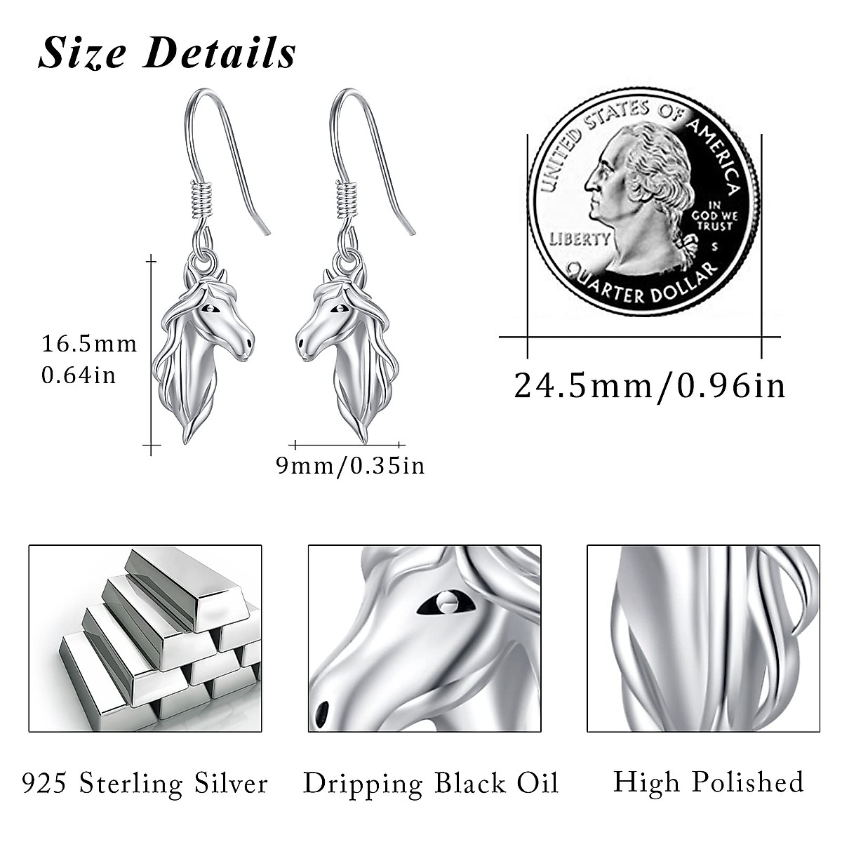 Horse Earrings for Women 925 Sterling Silver Horse Dangle Drop Earrings Horse Ear Hooks Animal Earrings Horse Jewelry Gifts for Women Horse Lovers