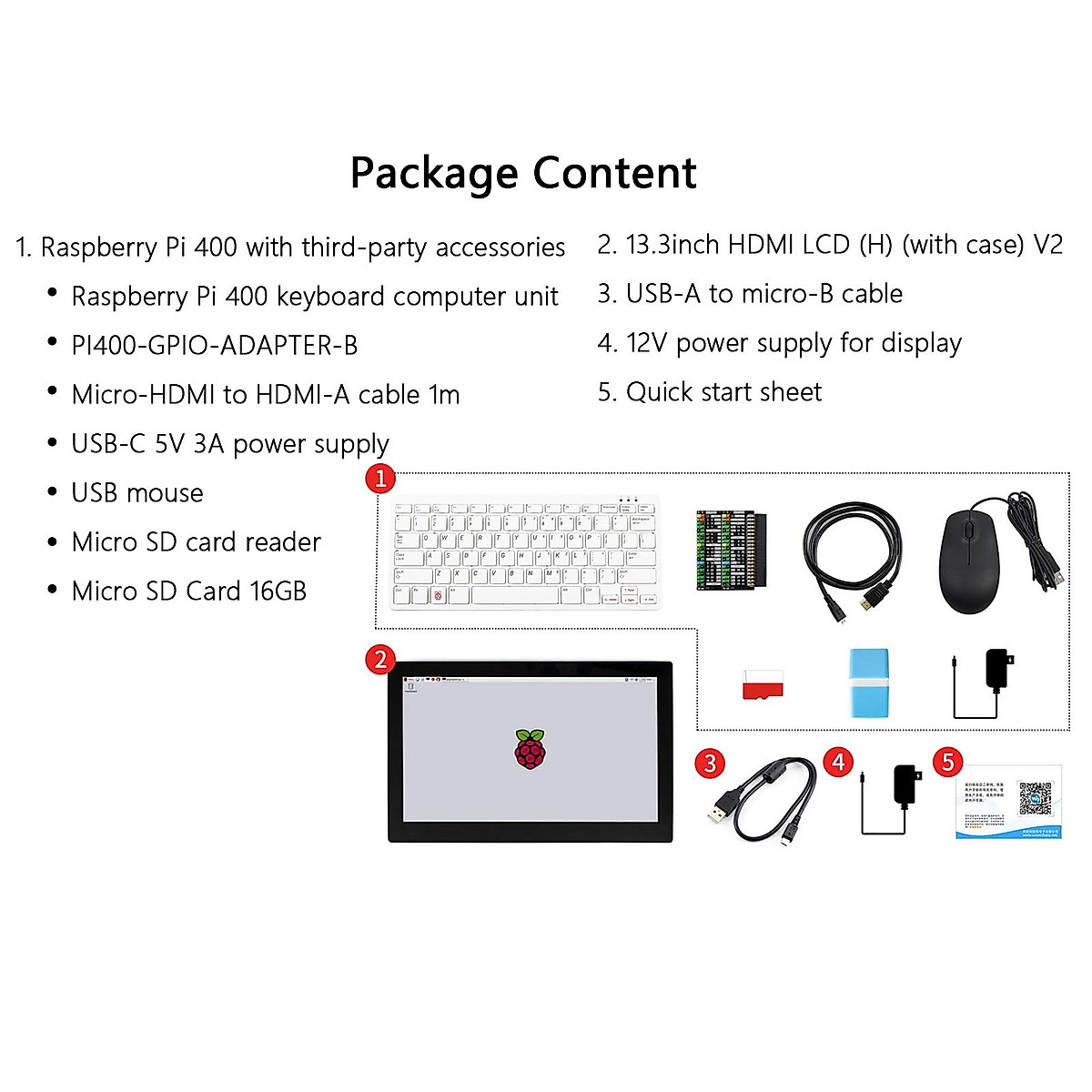 Waveshare Pi400 Keyboard Computer Compatible with Raspberry Pi with Third-Party Accessories and 13.3inch HDMI Touch Display (11 Items)
