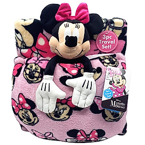 Jay Franco Disney Minnie Mouse Travel Set - 3 Piece Kids Travel Set Includes Blanket, Pillow, & Plush