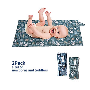 Baby Diaper Changing Pad Wipeable Portable Changing Pad, Foldable Travel Changing Mat for Baby, Newborns Toddlers Shower Gifts 2Pack（Star, 16"x27.6")