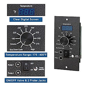 Digital Thermostat Kit, Replacement for Traeger Pro 20/22/34 Camp Chef Wood Pellet Grills - Digital Thermostat Controller Panel Kit with RTD Temperature Sensor and 2 Meat Probes