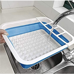 Collapsible Dish Drying Rack with Drainer Board Set Portable Dish Drainers for Small Kitchen Camper RV Caravan Travel Trailer (Blue)