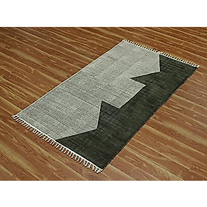 Casavani Hand Made Cotton Dhurrie Geometric Green & Beige Tassel Rug Easy Care Washable Rugs for Doormat Entryway Living Room Bedroom Hallway Balcony 6x12 Feet Runner