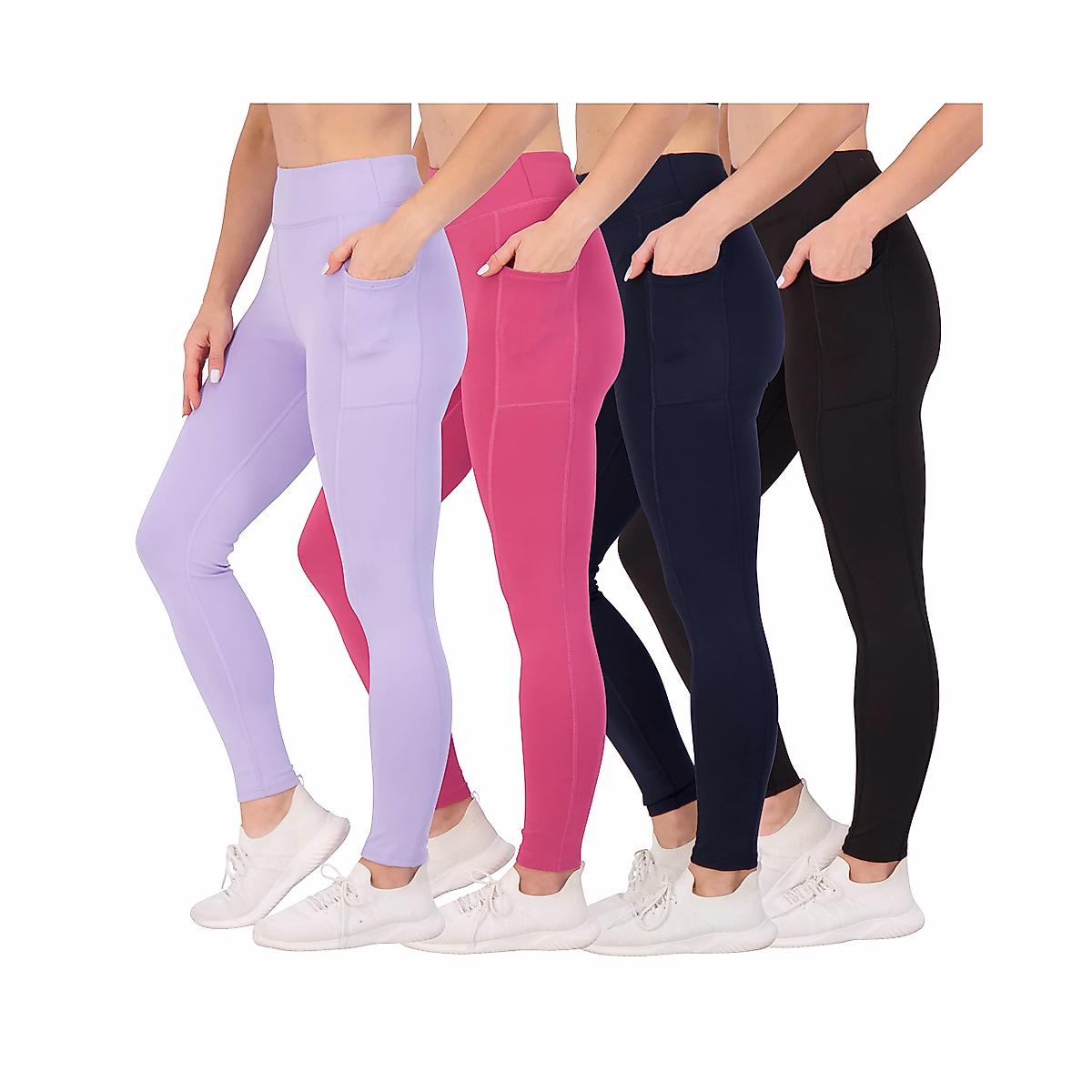 4 Pack: Womens Leggings Yoga Pants for Women Workout Tummy Control Legging Pockets Gym Clothes Clothing Compression Exercise Pants Womans Adult Girl Teen High Waisted Pocket Waist - Set 9, M