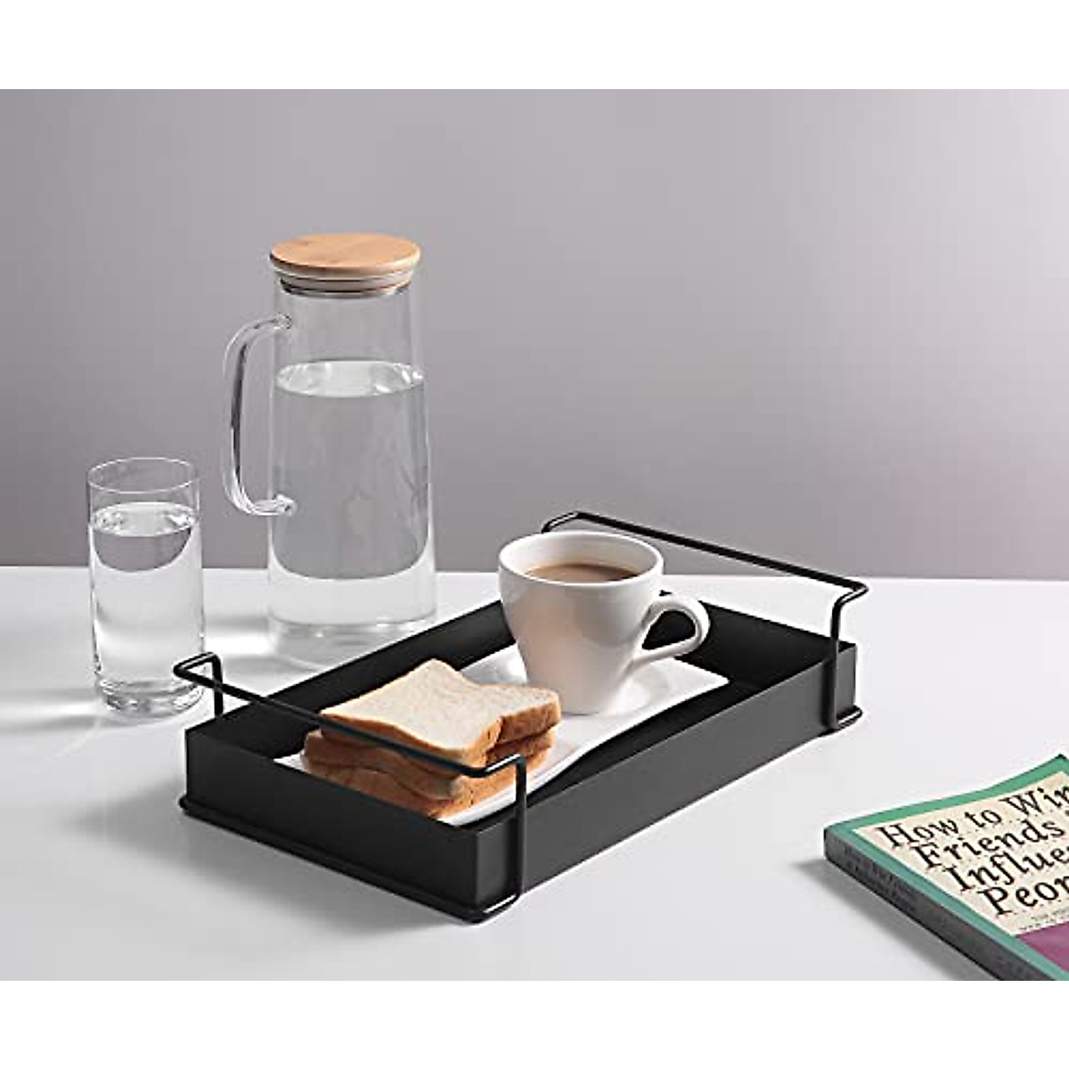 YURONG Decorative Coffee Table Tray Black Tray with Handles Serving Tray Christmas Decorations Tray for Home Table House Room 13.4 X 8.3 X 3.2 inches