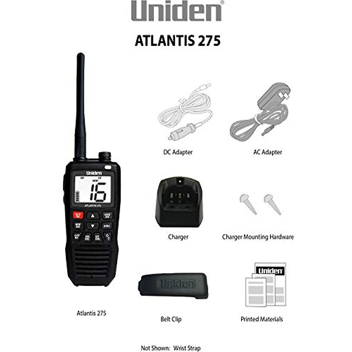Uniden Atlantis 275 Handheld Two-Way VHF Marine Radio, Floating IPX8 Submersible Waterproof, Large Dual-Color Screen, 6-Watt, All USA/International/Canadian Marine Channels, NOAA Weather Alerts