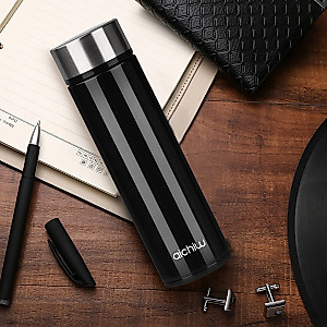 Aichiw Water Bottle Vacuum Insulated Multifunctional Portable Mug With Temperature Display Stainless Steel Cup for Travel Outdoor (16 Ounce Black)