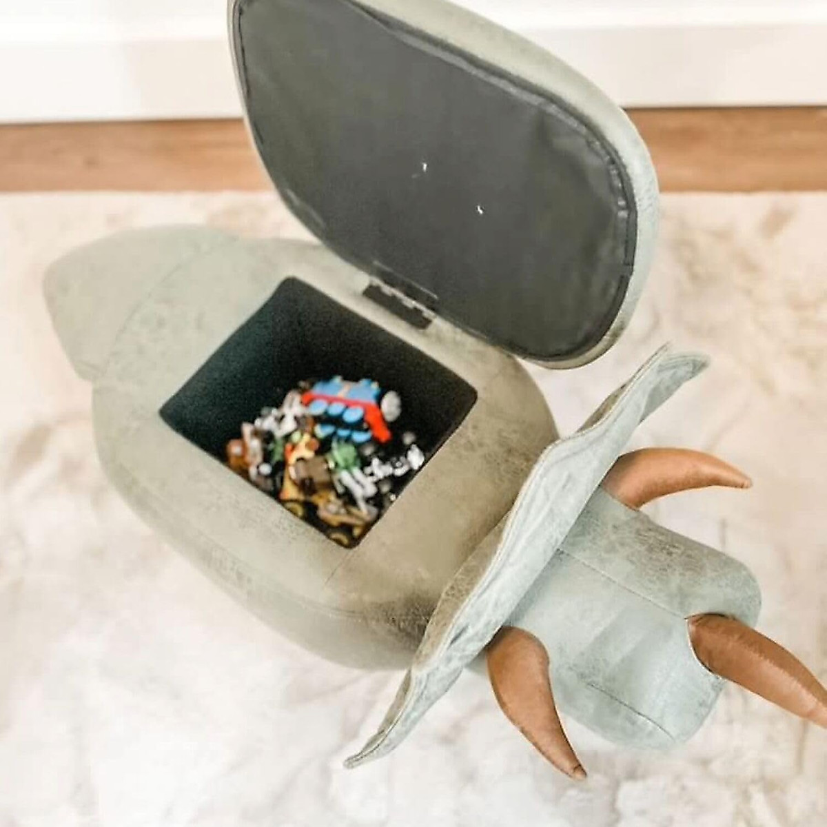 CRITTER SITTERS 15-in. Seat Height Green Triceratops Dinosaur Animal Shape Storage Ottoman, Kids Furniture for Nursery, Bedroom, Playroom, and Living Room Decor, Multifunctional Cushioned Step Stool