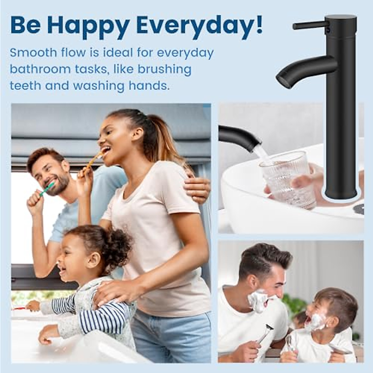 Airuida Matte Black 1 Hole Deck Mount Bathroom Faucet, Sturdy Stainless Steel Construction, Circular Waterfall Spout Design, Easy Installation