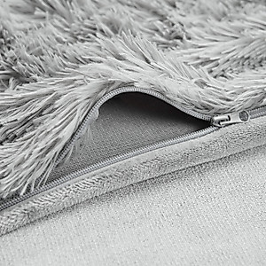 Chanasya Premium Long Fur Duvet Cover Set - Faux Fur & Minky Blanket Duvet Cover (104” x 90”) & 2 Pillow Shams (20” x 36”) - 3-Piece Set, Gray, King