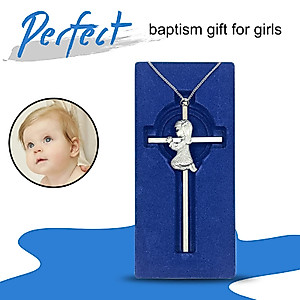Wall Cross Baptism Gifts Baptism 1st Holy Communion Christening Decoration Silver Baby Wall Cross Baptism Gifts for Girl Baptism, Baby Shower, Birthday, Silver Cross with Praying Girl