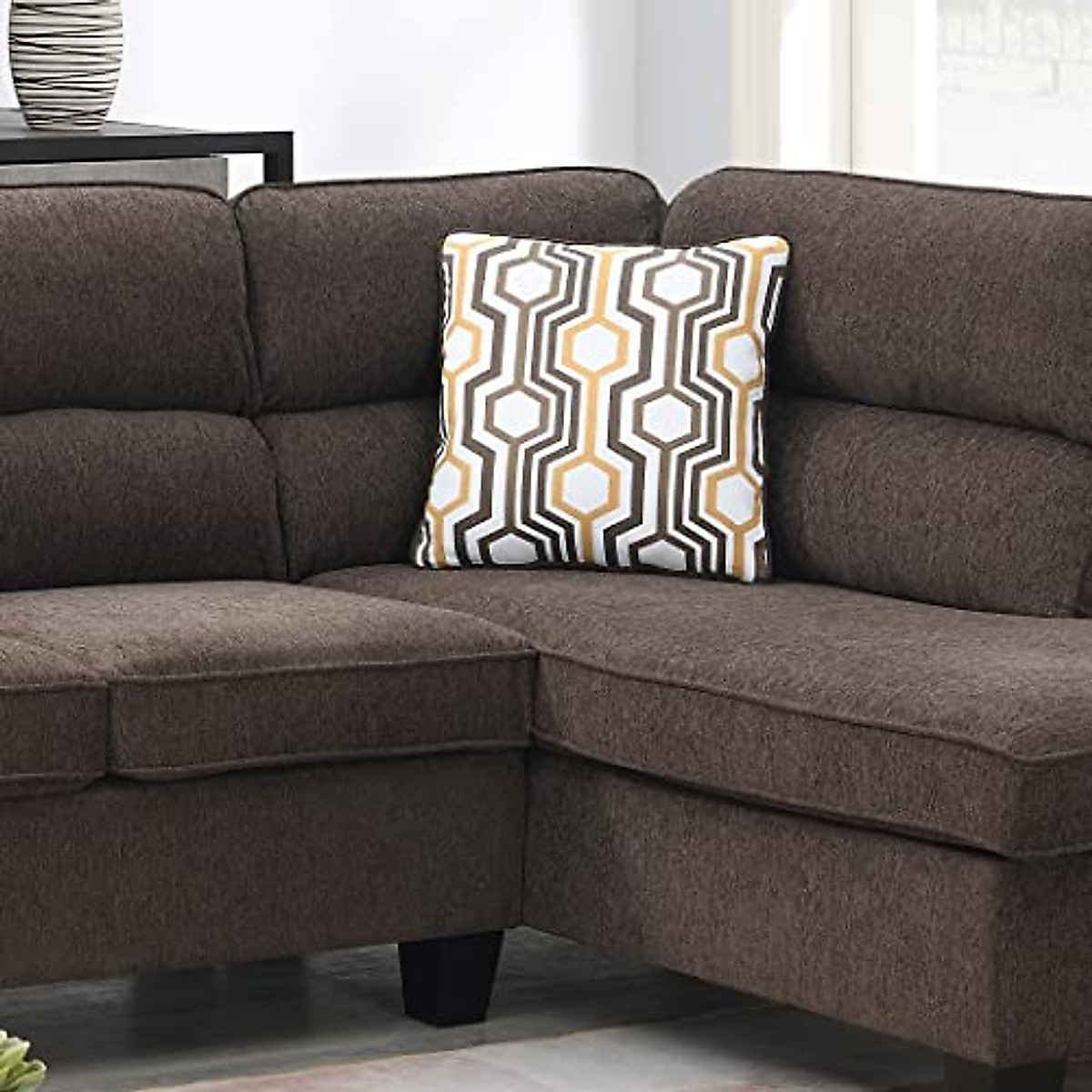118" Wide Large Modern Upholstered L-Shaped Sectional Sofa with 2 Cushions, Modern Tufted Micro Cloth Couch with Soft Memory Foam Seats, 5 Seater Modular Sofa - Chocolate Brown - Oliver & Smith