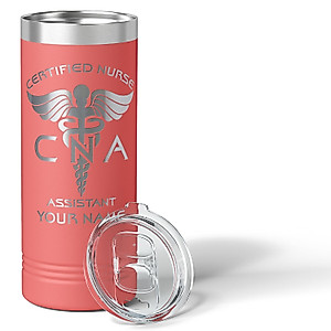 Personalized CNA Certified Nurse Assistant Gift on Guava 22 oz Stainless Steel Skinny Tumbler Custom Engraved Gifts for Men and Women
