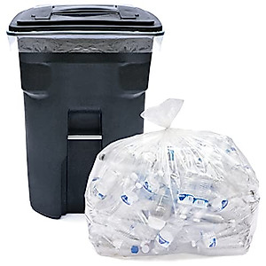 95-96 Gallon Clear Trash Bags, (Value 25 Bags w/Ties) Extra Large Clear Plastic Garbage Bags, 61"W x 68"H.