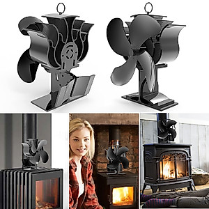 VAZILLIO Heat Powered Stove Fan Built-in Temperature Indicator 4-Blade Fireplace Fans 2 in 1 Placement Design 50℃-400℃ Fast Running Wood Stove Fan More Efficient and Silent Heat Powered Stove Fan