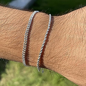 Poaiiu Silver Layered Chain Bracelets Sets for Men Women Silver Rope Figaro Cuban Link Chain Bracelets Set Men Jewelry Gifts for Dad Boyfriend Husband