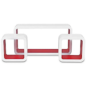 Kagoono Floating Shelves Wall Shelves, Hanging Shelves Wall Mounted Cube Shelves, Display Shelves Home Decoration Ledge, for Bedroom/Living Room, Set of 3 Different Sizes, White-Red