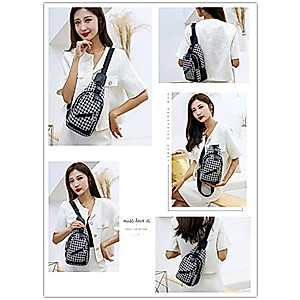 DAISHA Houndstooth canvas Casual Sling Backpack Multi-pocket,Travel Hiking Chest Bag Crossbody Daypack for Men & Women., Black, ytt3717