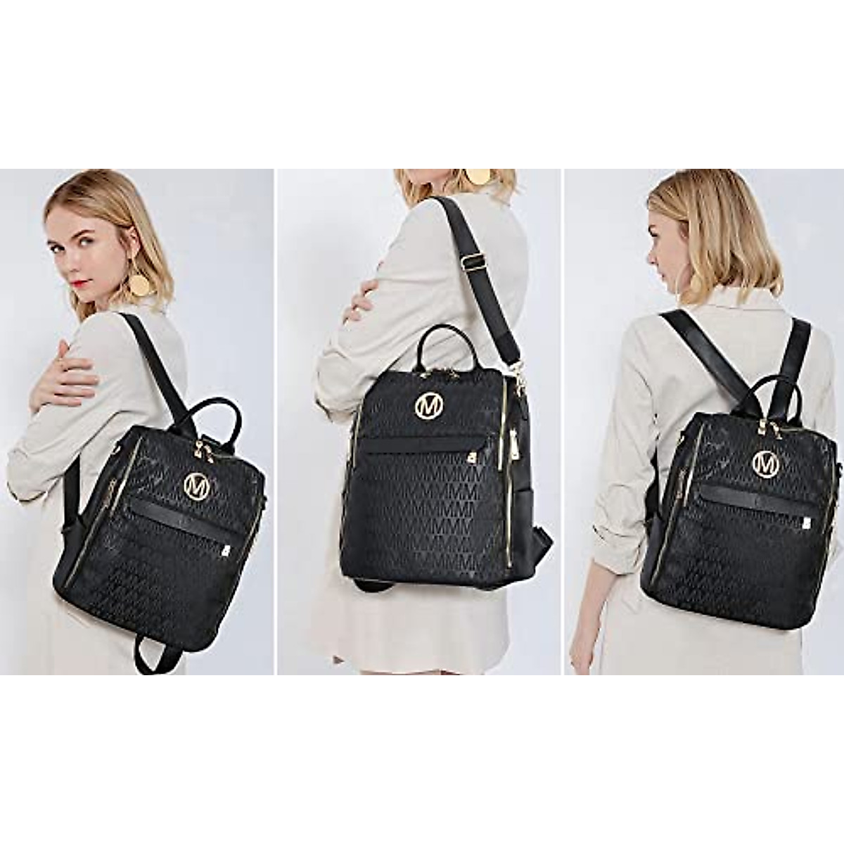 MKP Women Fashion Backpack Purse PU Leather Convertible Medium Ladies Rucksack Travel Shoulder Bags Handbag and Purse 2Pcs