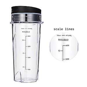 16oz Replacement Cups for Ninja QB3001SS Fit Compact Personal Blender, with Lids- 2 Pack.