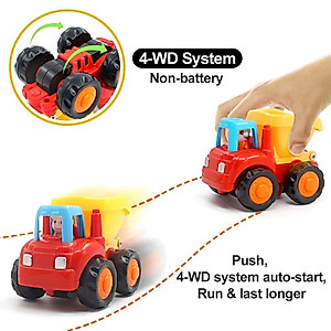 Friction Powered Cars Push and Go Trucks Construction Vehicles Toys Set of Tractor Bulldozer Dump Truck Cement Mixer for Baby Toddlers Infants Boys Gifts