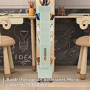 5 Tier Book Rack Storage Bookshelf, Movable Bookshelf Multilayer Capacity Rotatable Removable Plastic Practical Rolling Organization Shelf with Wheel, Bookshelves for Kids Students Study (Green)
