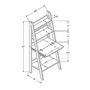 Monarch Specialties Tryy Ladder Desk - Bookcase - Wall Bookshelf - Stand Shelf, 61"H, Cappuccino