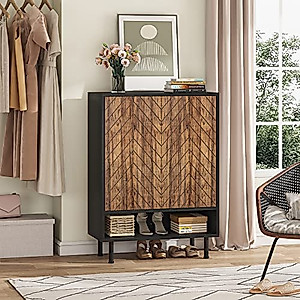 LITTLE TREE Shoe Cabinet with Doors, 6-Tier Modern Shoe Storage Cabinet with Adjustable Shelves, Wooden Free Standing Shoe Storage for Entryway, Hallway, Closet