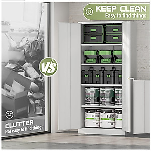 Crownland 72” Metal Storage Cabinet, Lockable Garage Storage Cabinets, High Office Storage Cabinet with Adjustable Shelves for Garage, Home Office, Classroom, Pantry, File(White)