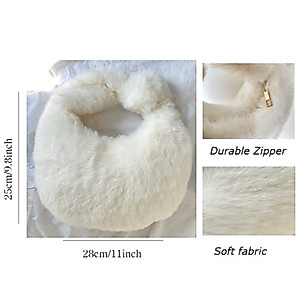 XPONNI Fuzzy Dumpling Bag, Cute Fluffy Bags, Cute Mini Handbags, Faux Fur Bag with Zipper, Soft Knotted Bag (off white)