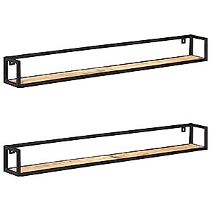 VanTook Floating Shelves Set of 2, 63 Inch Easy to Install Wall Mounted Shelves, Industrial Wall Shelves Rustic Wood Shelves for Wall Décor, Storage Shelves for Home Office, Natural