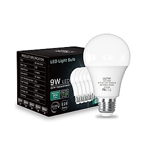LUTW LED Light Bulbs 60 Watts Equivalent, 900 Lumen Standard LED Bulb, 9W E26 Base Cool White 6000K Non-Dimmable, Perfect for Bedroom and Living Room Lighting, 6 Pack