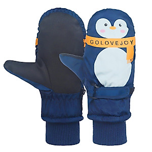 Miaowoof Baby Toddler and Kids Easy-On Wrap Waterproof Thinsulate Winter Mittens Navy Blue Cutie,0-2 Years,6-24 Months