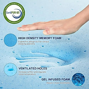 Nelaukoko 3 Inch Gel Infused Memory Foam Mattress Topper Queen– Queen Size Mattress Pad – Ventilated and Breathable – CertiPUR Certified