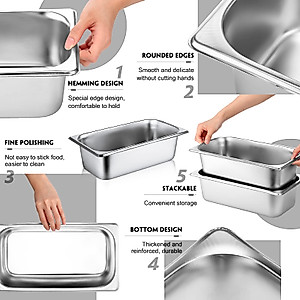 10 Pack Hotel Pans Stainless Steel Steam Table Pan 1/3 Size, 0.8 mm Thick Steam Pan Anti Jam Warming Pans for Food Warmer Restaurant Catering Supplies, 12.8 x 6.9 Inch (Standard,4 Inch Deep)