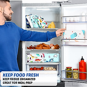 12 Pieces Reusable Snack Bags for Kids Zipper Snack Pouches Washable Silicone Sandwich Bags Food Safety Snack Bags Dual Layer Bag (Funny Style)