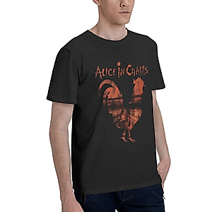 Mens American Rock Band Alice Music in Chains Short Sleeve T Shirt,Classic Crew Neck T-Shirts Top,Big-Tall Cotton Graphic Tee Shirts for Men Youth Blouse 4X-Large Black T-Shirts