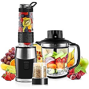 Blender for Shakes and Smoothies,3 in 1 Nutri Blender and Food Processor Combo,Ice Smoothies Maker,Mixer Blender/Chopper/Grinder with 19-oz Portable Bottle,1.5L Chopper Capacity,easy to Clean