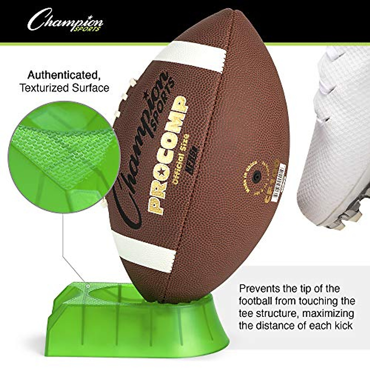 Champion Sports Triplex 3-in-1 Premium Football Kicking Tee for Kickoff Practice, 1” - Ball Holder Tees for Footballs - Kicking Block and Accessories for Adults, Kids, Coaches