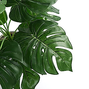 Hacaroa Artificial Monstera Deliciosa Plant with 12 Leaves, 23.5" Tall Faux Tropical Palm Tree Leaves in Black Pot, Plastic Swiss Cheese Plant Decorative Planter for Home Table, Office Desktop, Garden