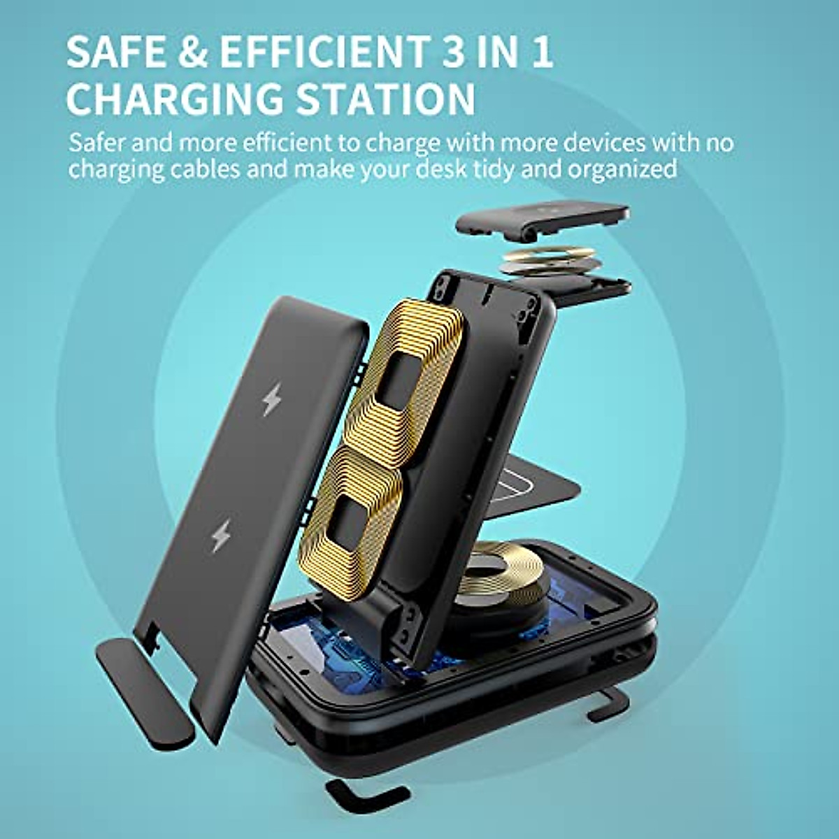 Wireless Charging Station, MSTJRY 3 in 1 Wireless Charger Stand Portable Designed for Apple Products Multiple Devices iPhone iWatch S7 SE S6 S5 S4 S3 S2 Airpods UL Certified Power Adapter Included