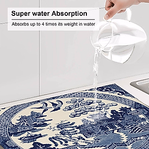 Dish Drying Mat For Kitchen Counter,Chinoiserie Soft Microfiber Ultra Absorbent Microfiber Dishes Drainer Mats 16 X 18 Inch