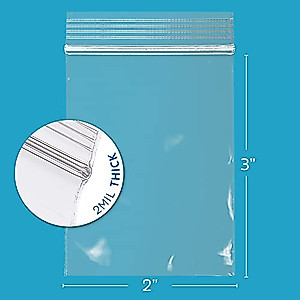 GPI - 1000 Count, 2" X 3" Clear Plastic Resealable Zip Bags, Bulk 2 Mil, Strong & Durable Poly Baggies with Resealable Zip Top Lock for Travel, Storage, Packaging & Shipping