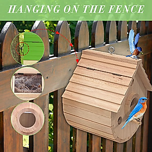 Wooden Bird House for Outside，3Holes Bird House for Bluebird Cardinals Wren Swallow, Hangding Birdhouse in Garder/Balcony/Courtyard (Wood Color)