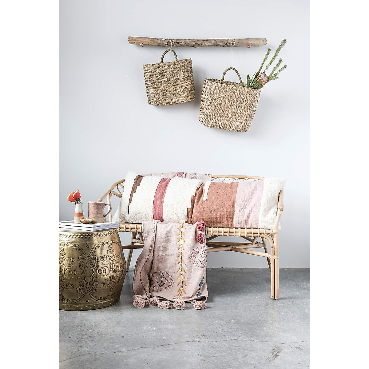 Creative Co-Op Handwoven Seagrass Wall Mount Baskets with Handles, Set of 2 Sizes, Natural